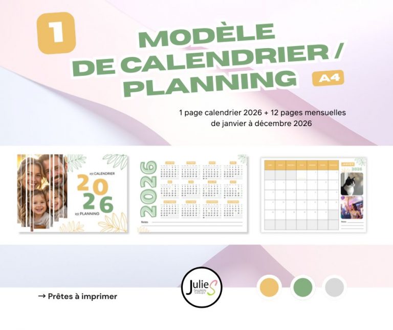 MON CALENDRIER - PLANNING 2026 - 100% Modifiable sur Canva - Julie ...
